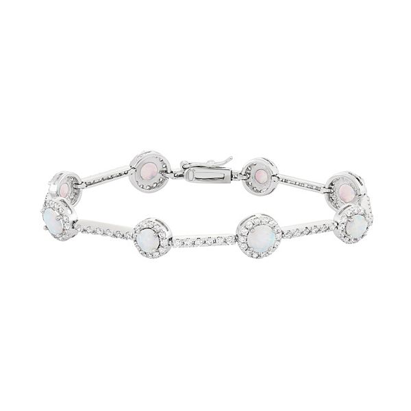 Lab-Created Opal & Cubic Zirconia Sterling Silver Station Bracelet