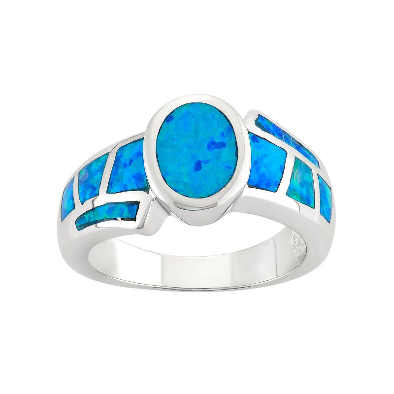 Lab-Created Blue Opal Sterling Silver Ring