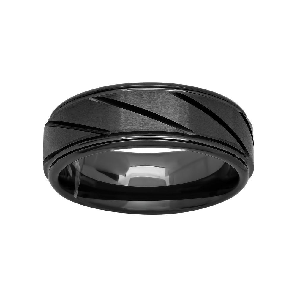 Jewelry Nation Black Ion-Plated Ceramic Slant Groove Band - Men