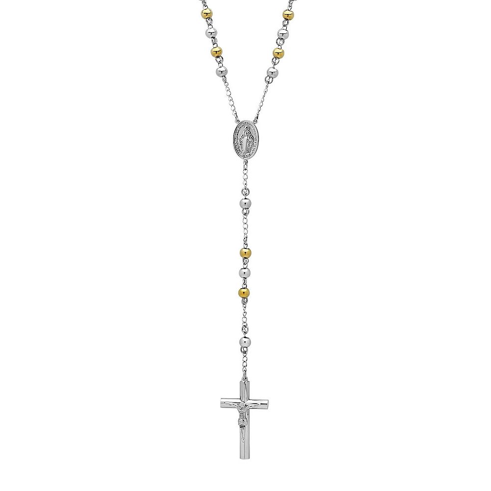 Stainless Steel Two Tone Rosary Necklace Men
