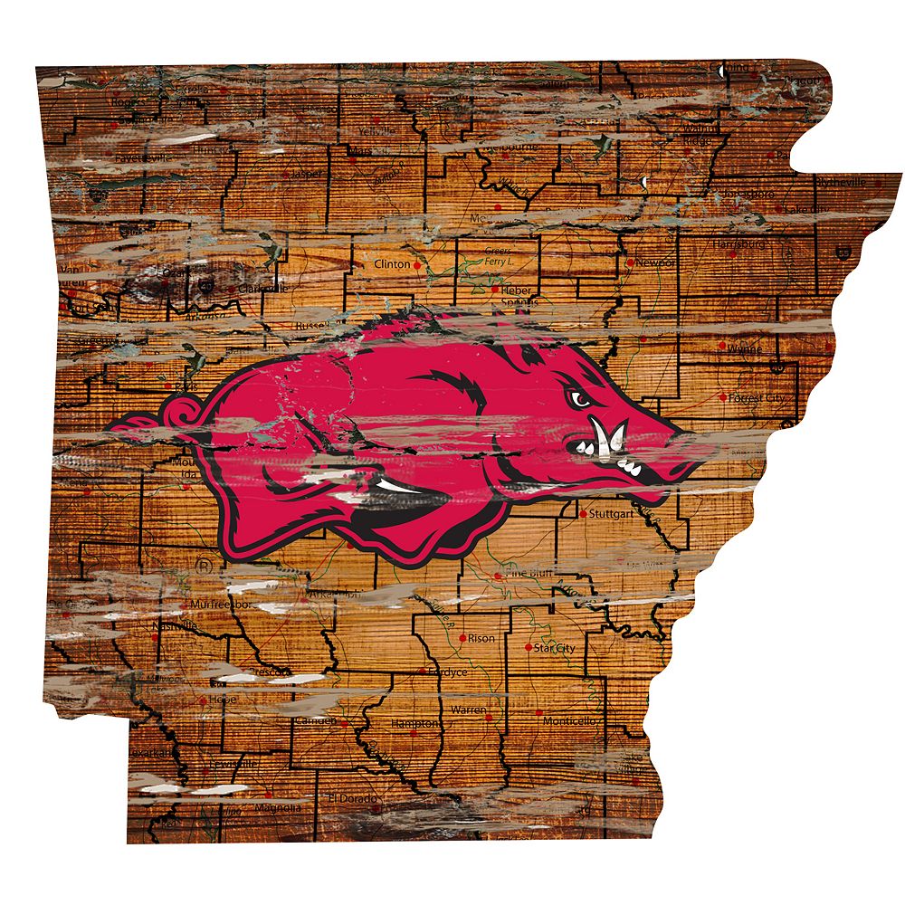 Arkansas Razorbacks Distressed 24" x 24" State Wall Art