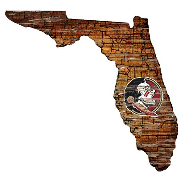 Florida State Seminoles Distressed 24" x 24" State Wall Art