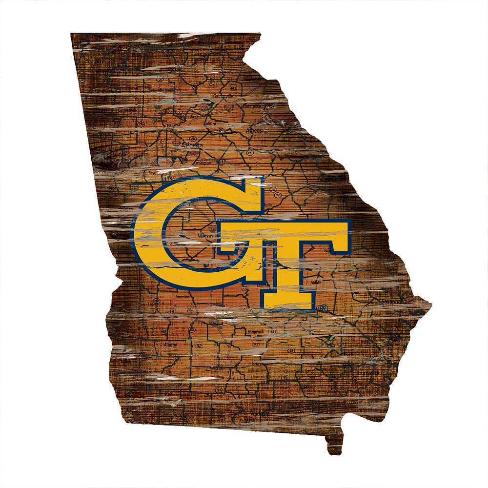 Georgia Tech Yellow Jackets Distressed 24" x 24" State Wall Art