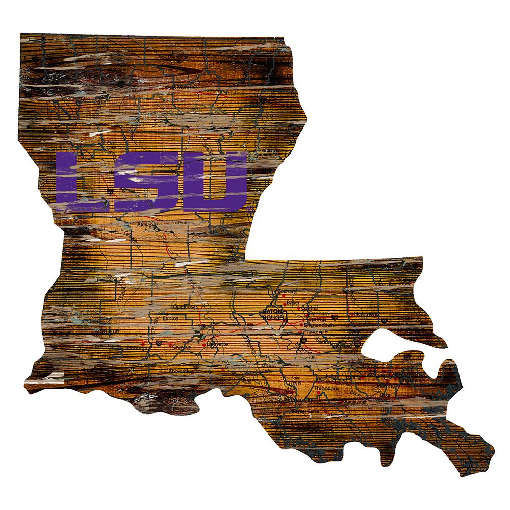 LSU Tigers Distressed 24" x 24" State Wall Art