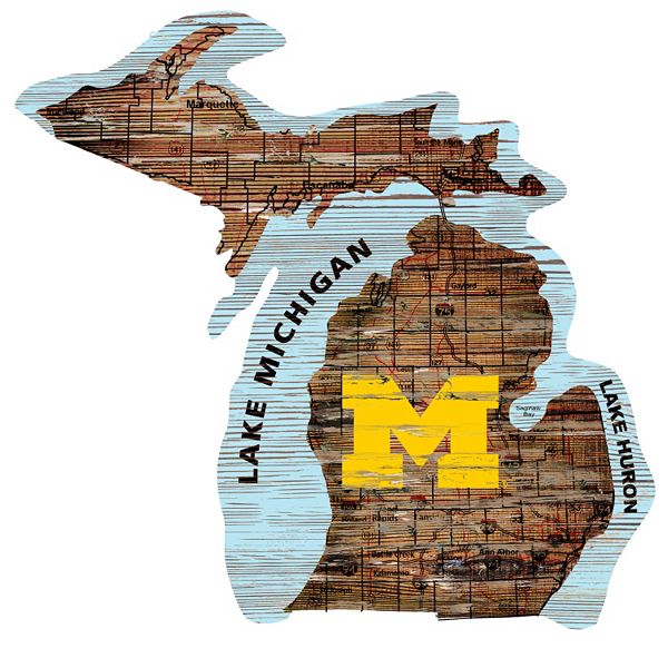 Michigan Wolverines Distressed 24" x 24" State Wall Art