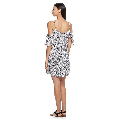 Juniors' Trixxi Lace-Up Cold-Shoulder Dress