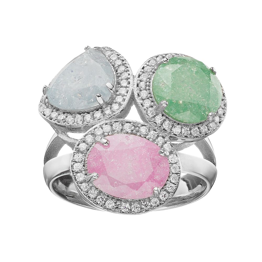 Argento Bella Sterling Silver Cubic Zirconia Multistone Halo Ring