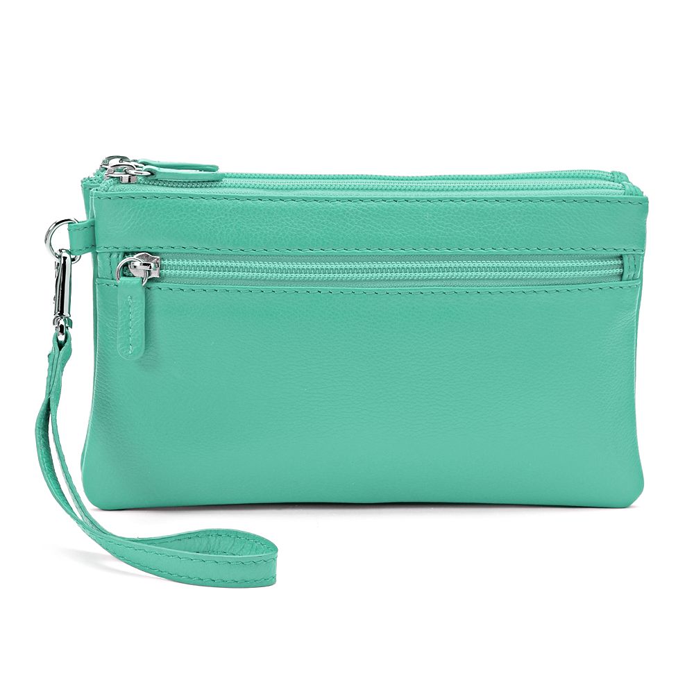 ili Double-Zip Leather Wristlet
