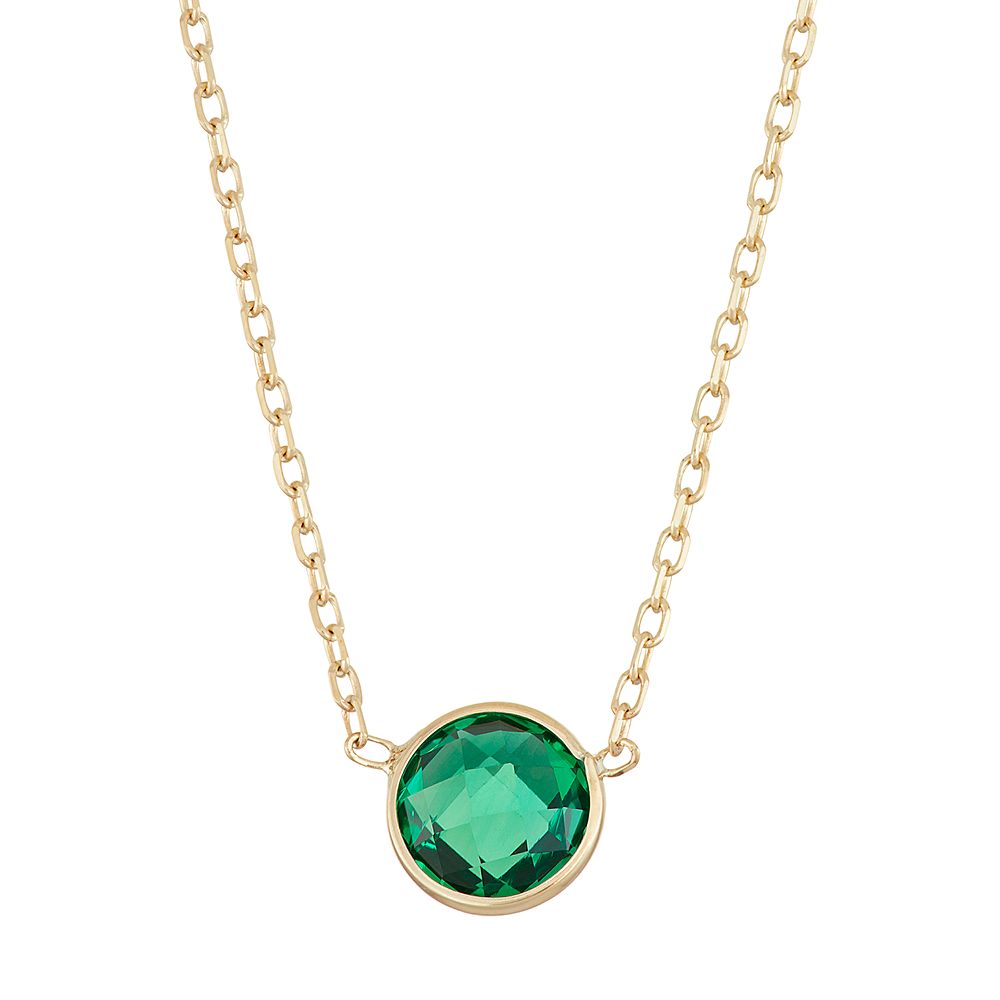 10k Gold Lab-Created Emerald Circle Pendant Necklace