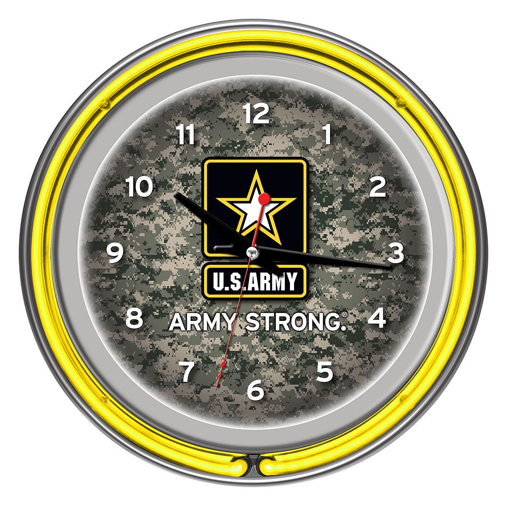 "U.S. Army" Digital Camo Chrome Finish Neon Wall Clock