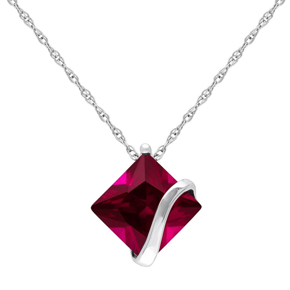 Stella Grace 10k White Gold Lab-Created Ruby Square Pendant Necklace