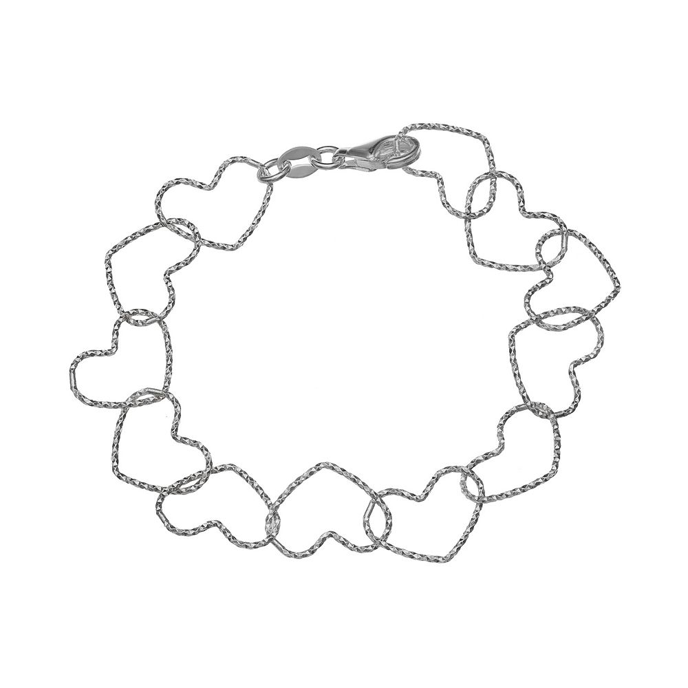 PRIMROSE Sterling Silver Textured Heart Link Bracelet
