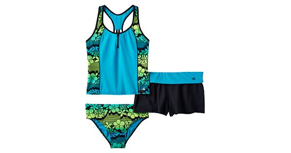 Girls Plus Size Zeroxposur Tropical Flower Racerback Tankini Top