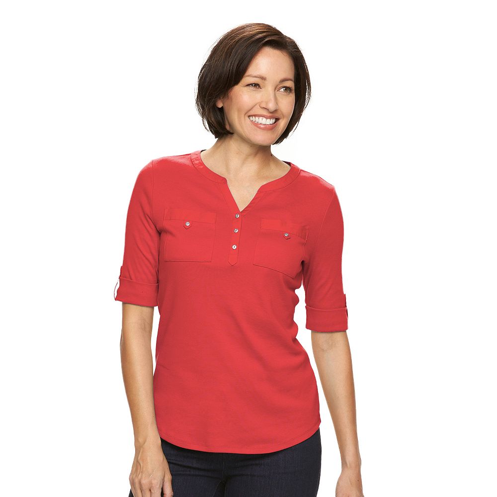 Women's Croft & Barrow® Solid Button-Tab Top