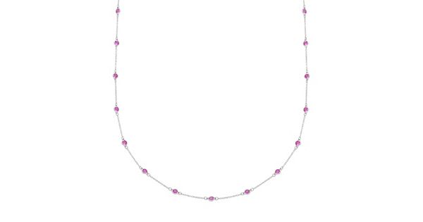 Sterling Silver Lab-Created Pink Sapphire Long Station Necklace