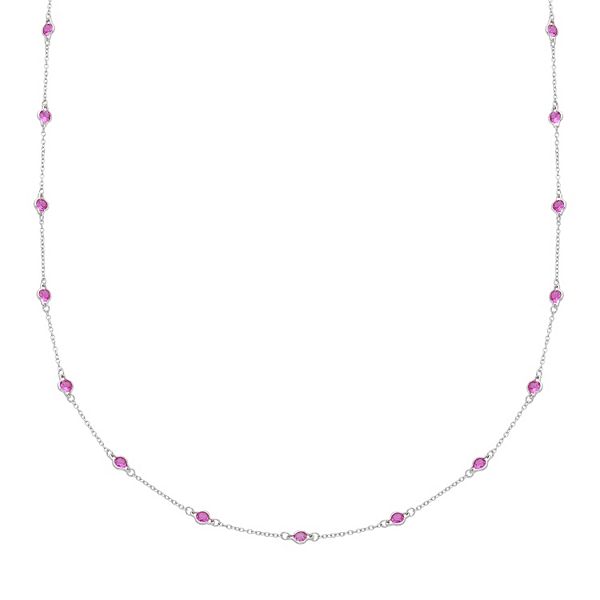 Sterling Silver Lab-Created Pink Sapphire Long Station Necklace