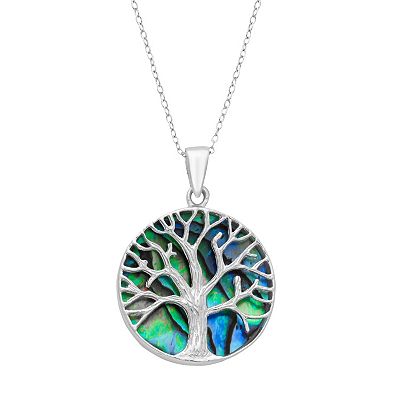Kohl s Sterling Silver Abalone Reversible Tree of Life Pendant Necklace Green 18 in