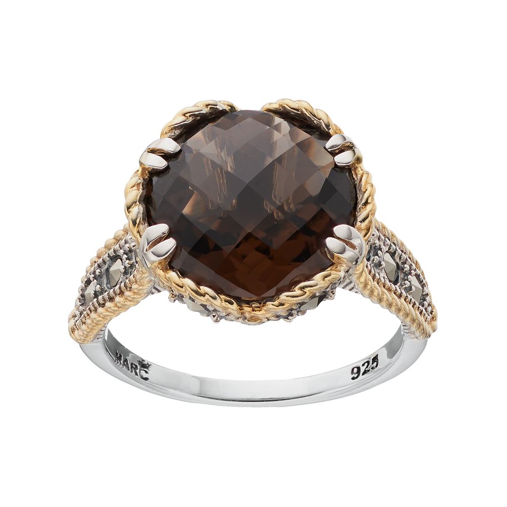 Lavish by TJM Two Tone Sterling Silver Smoky Quartz & Marcasite Circle Ring