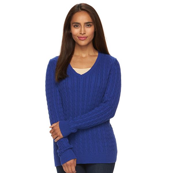 Womens Croft And Barrow® V Neck Cable Knit Sweater
