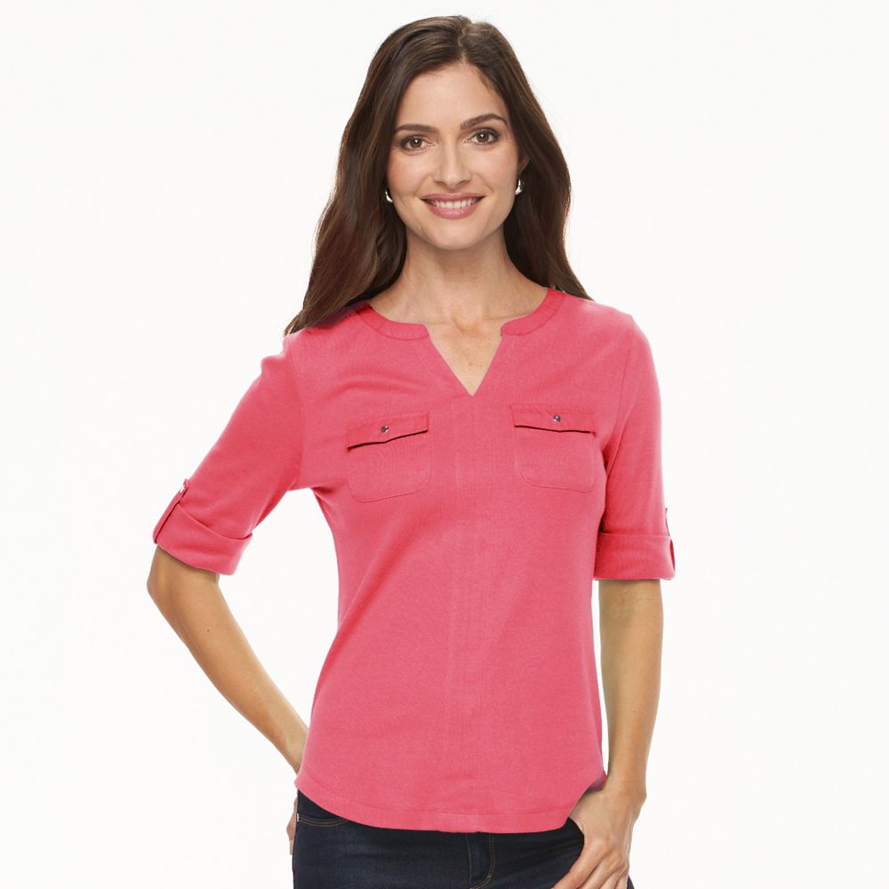 Women's Croft & Barrow® Pocket Roll-Tab Tee