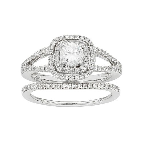 14k White Gold 1 Carat T.W. IGL Certified Diamond Square Halo ...
