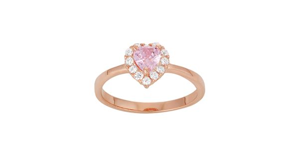 Junior Jewels Kids' 14k Rose Gold Over Silver Cubic Zirconia Heart Ring