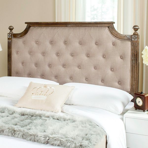 Safavieh Rustic Wood Tufted Headboard Taupe Linen Full