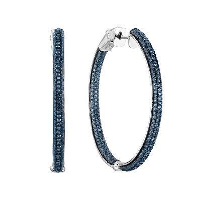 Sterling Silver 1 2 Carat T.W. Blue Diamond Inside Out Hoop Earrings