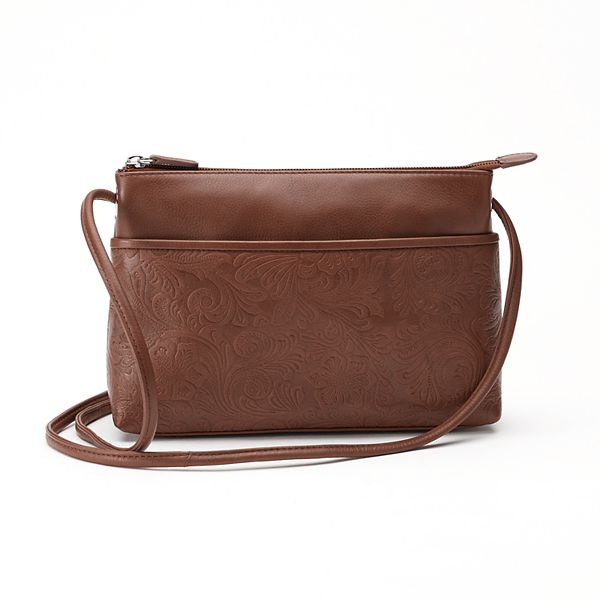 ili Floral Embossed Leather Crossbody Bag