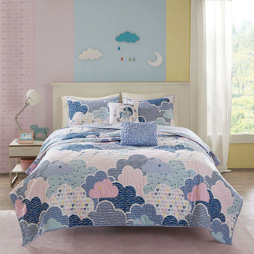 Intelligent Design Bliss Reversible Cotton Quilt Set with Throw Pillows