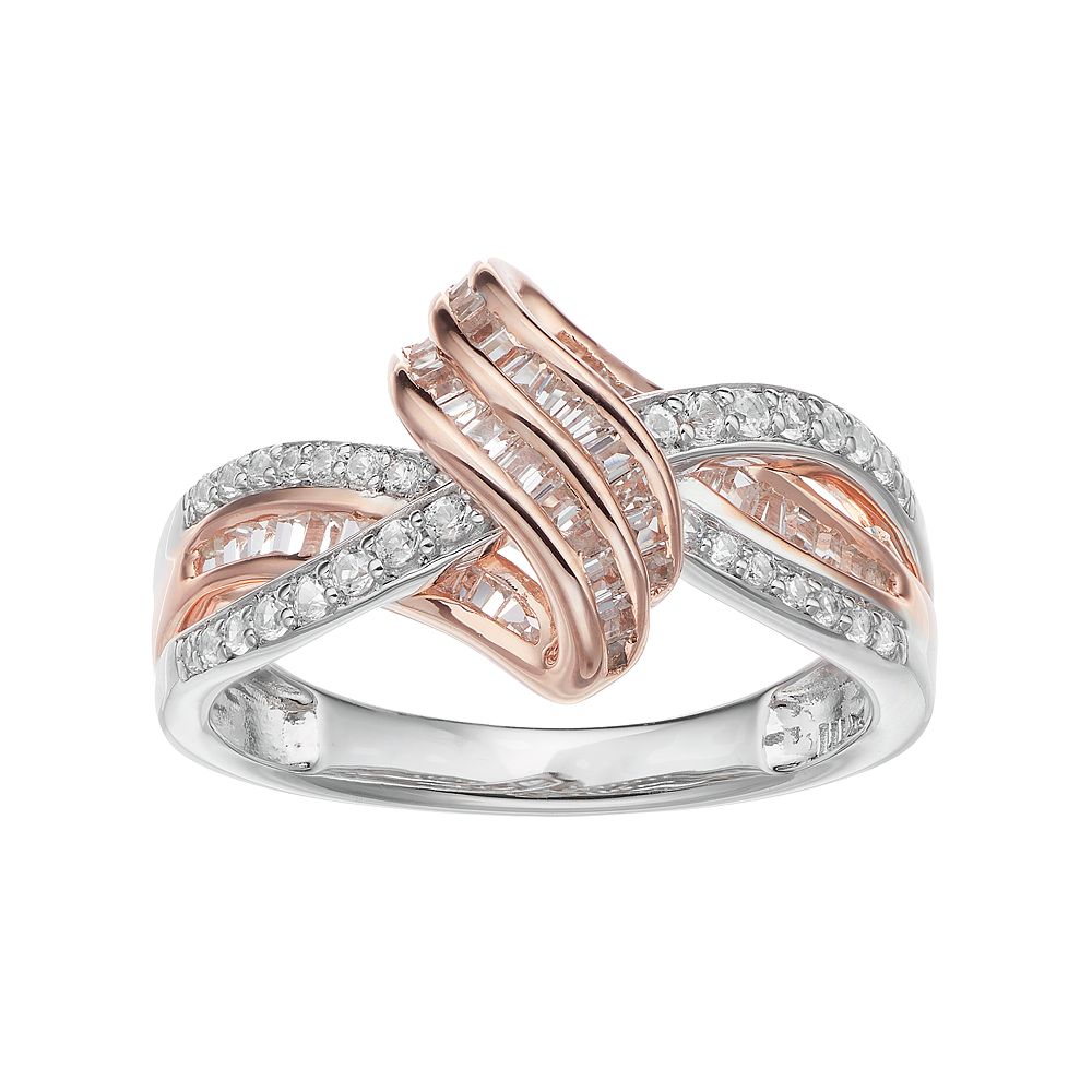 MASTERPIECE Two Tone Sterling Silver Lab-Created White Sapphire Swirl Ring