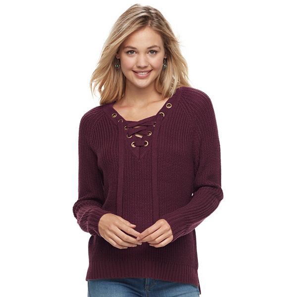 Juniors' It's Our Time Lace-Up Sweater