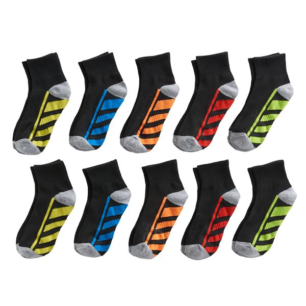 Boys' Tek Gear® 10-Pack Lightweight Quarter-Crew Performance Socks
