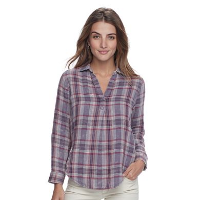 Petite Sonoma Goods For Life® Plaid Splitneck Shirt