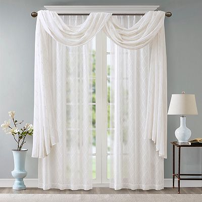 Madison Park Iris Diamond Sheer Embroidered Scarf Window Valance