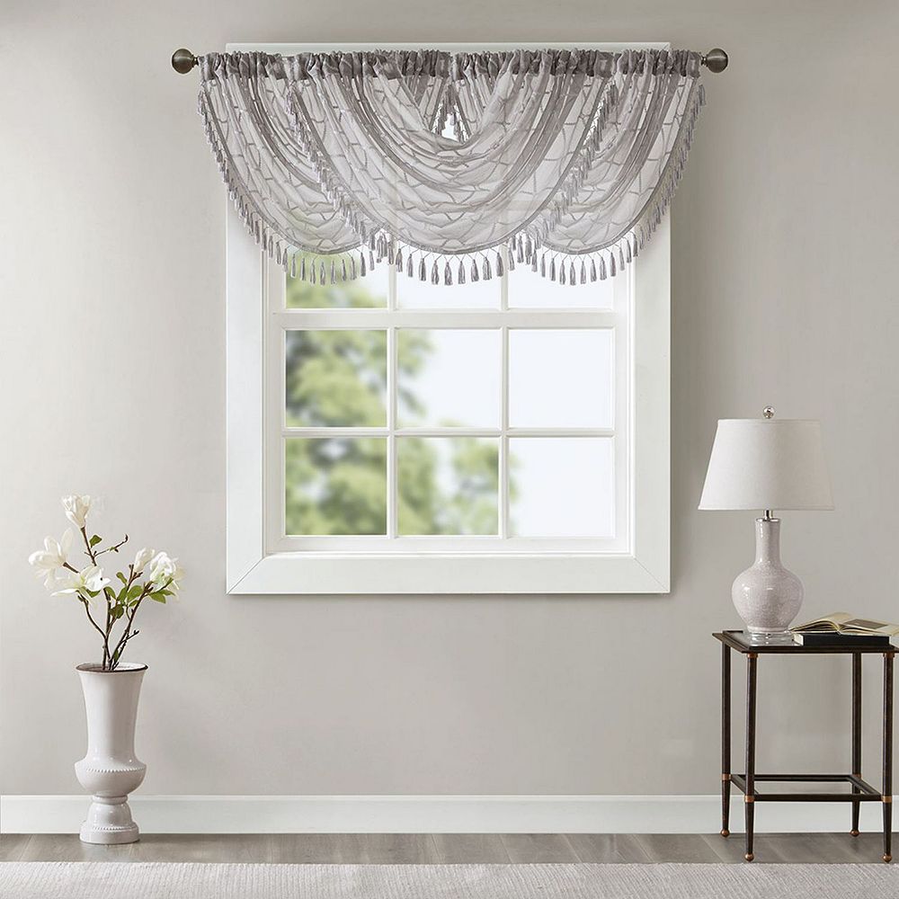 Madison Park Iris Diamond Sheer Embroidered Waterfall Window Valance