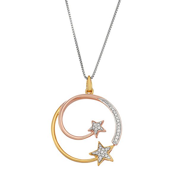 HDI Tri-Tone Sterling Silver 1/6 Carat T.W. Diamond Star Circle Pendant