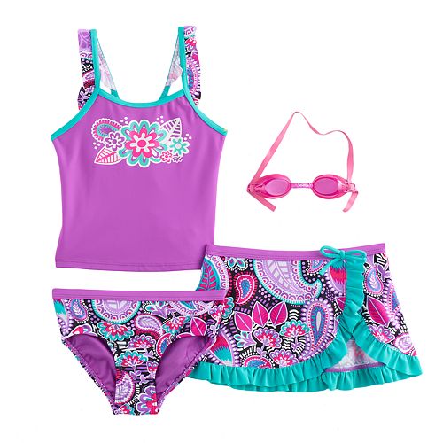 Girls 4 6x Zeroxposur Paisley Tankini Top Bottoms And Skirt Swimsuit Set