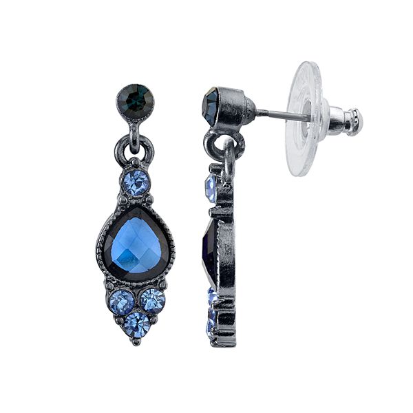 1928 Blue Stone Cluster Teardrop Earrings