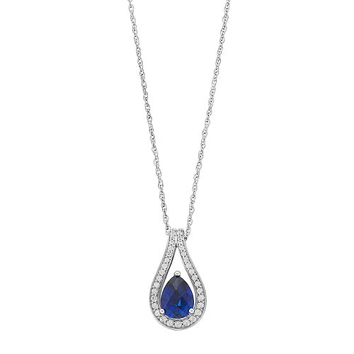 Sterling Silver Lab-Created Blue & White Sapphire Teardrop Pendant Necklace Sterling Silver Lab-Created Blue & White Sapphire Teardrop Pendant Necklace