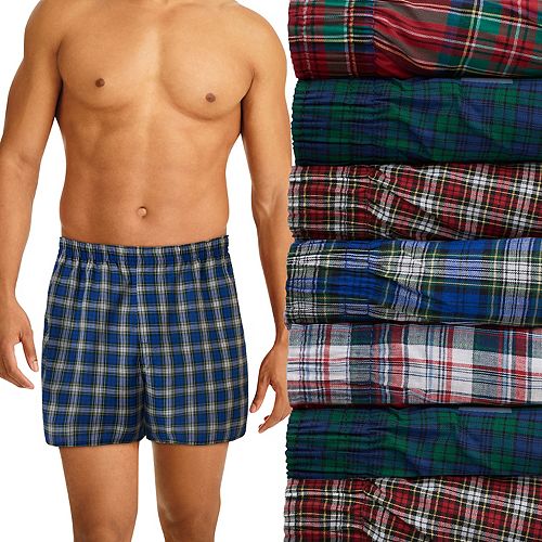Men's Hanes® Classics 5-pack + 2 Bonus Full-Cut Plaid Woven Boxers