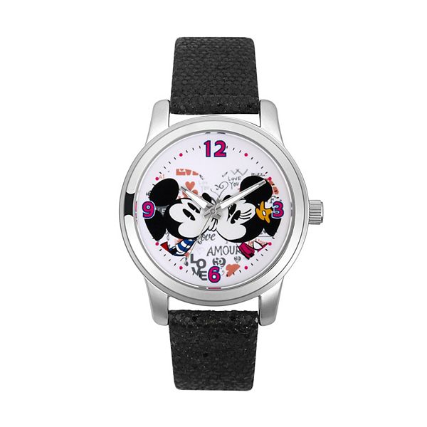 Disney's Mickey & Minnie Mouse Women's Crystal Leather Watch