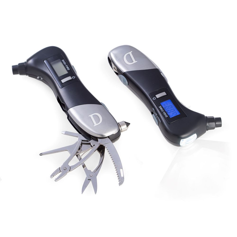 Bey-Berk Initial Monogram Tire Gauge Tool Set