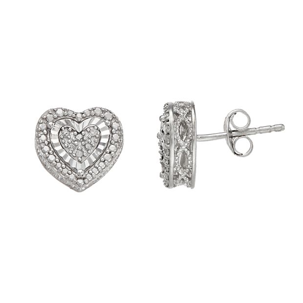 Sterling Silver Diamond Accent Heart Earrings