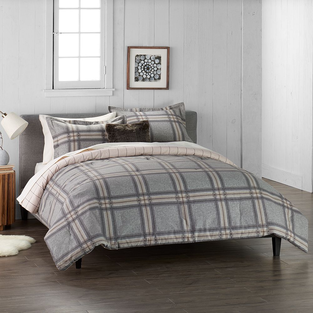 Cuddl Duds Home Gray Plaid 4-piece Flannel Comforter Set