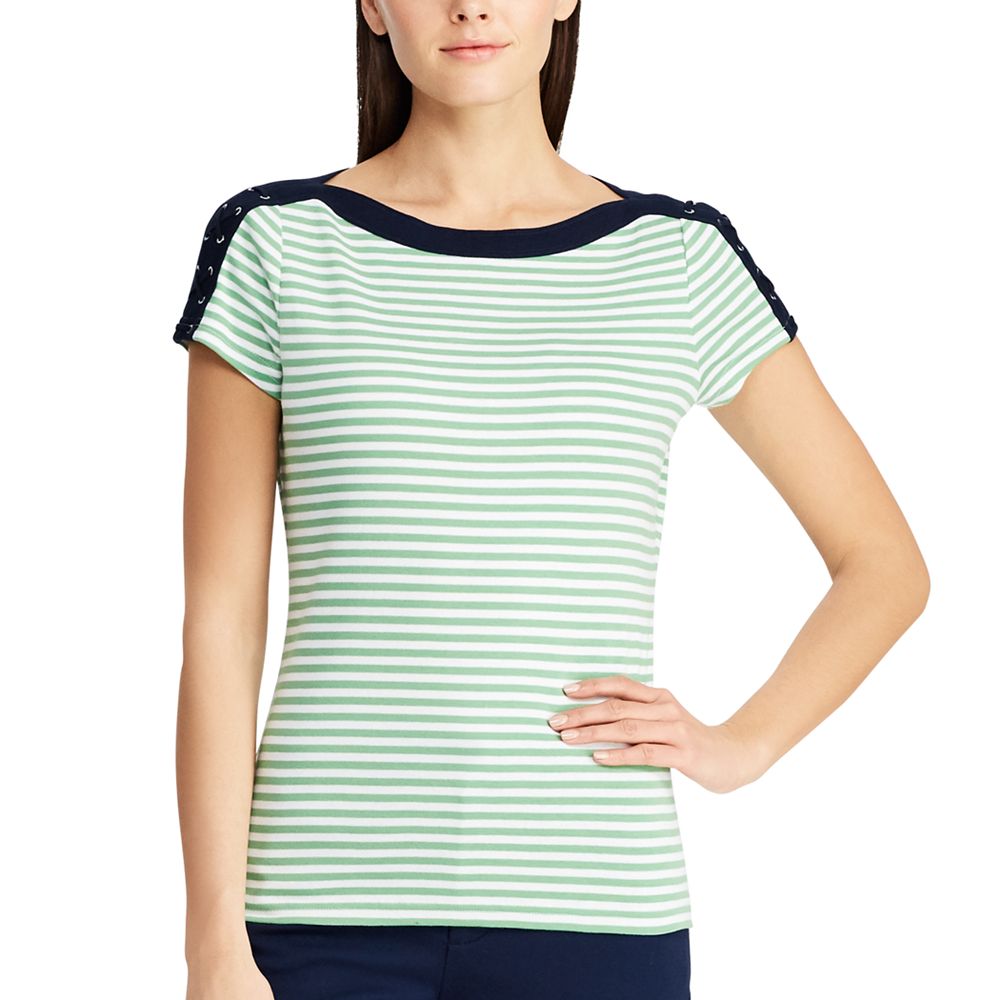 Women's Chaps Striped Lace-Up Shoulder Tee