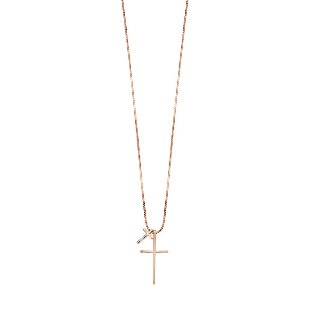 Sterling Silver Double Cross Pendant Necklace