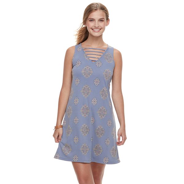 Juniors' Pink Republic Solid Strappy Trapeze Dress