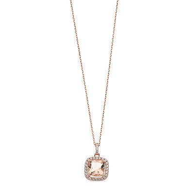 14k Rose Gold Over Silver Simulated Morganite Cushion Pendant Necklace