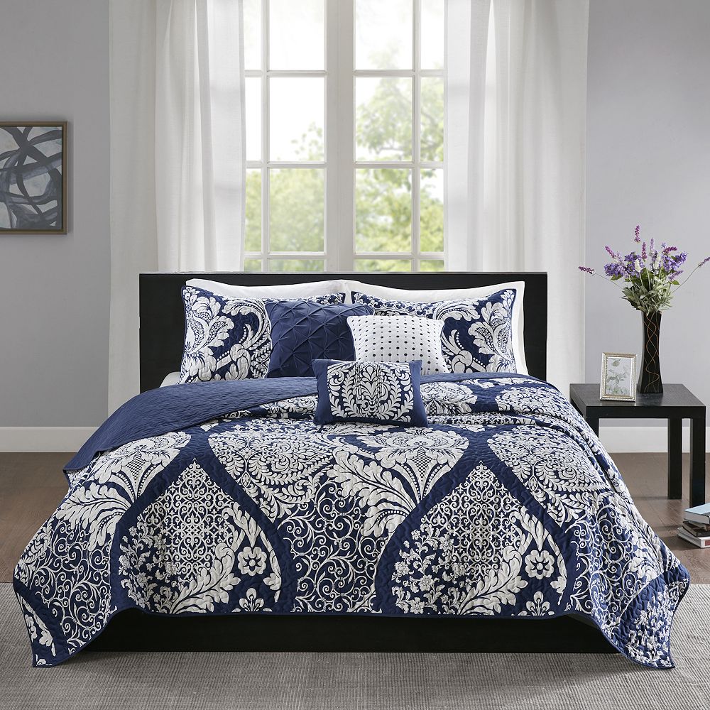 Madison Park Marcella 6-Piece Quilt Set with Shams and Throw Pillows